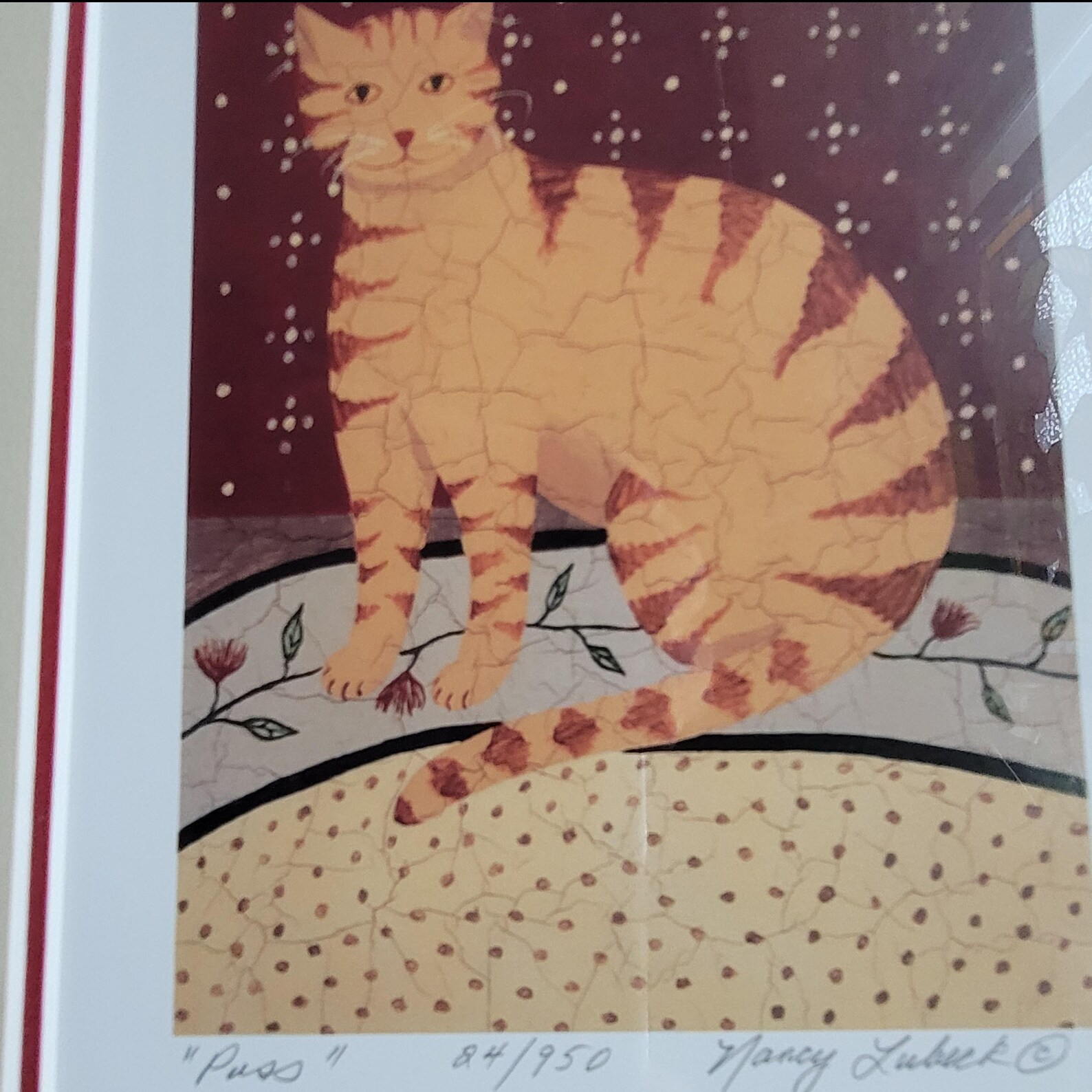 Primitive Cat Lithograph by Nancy Lubeck Framed Signed and - Etsy