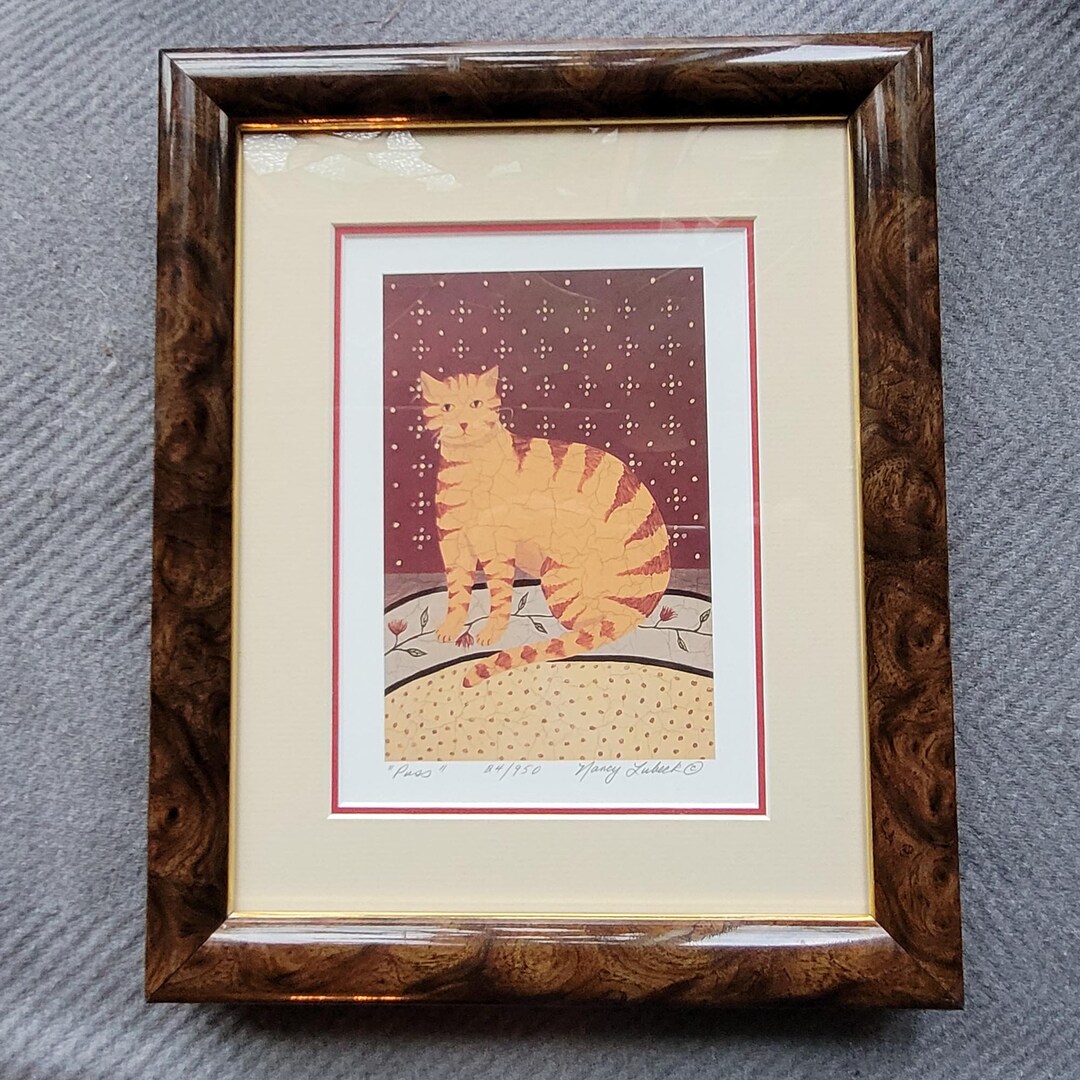 Primitive Cat Lithograph by Nancy Lubeck Framed Signed and Numbered ...