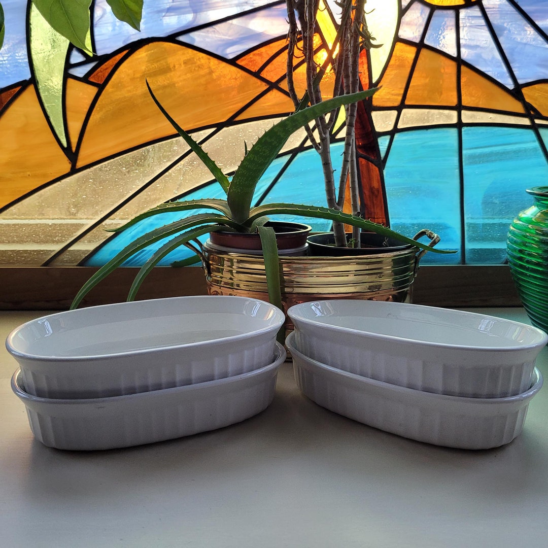 Four Vintage Corning Ware French White Oval Baking Dishes F-15-B 475 Ml ...
