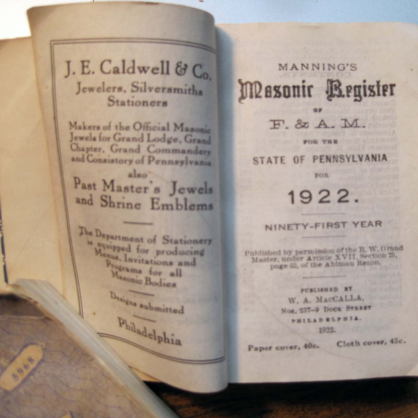 Two Manning's Masonic Registers 1922 and 1968 F & A M for - Etsy