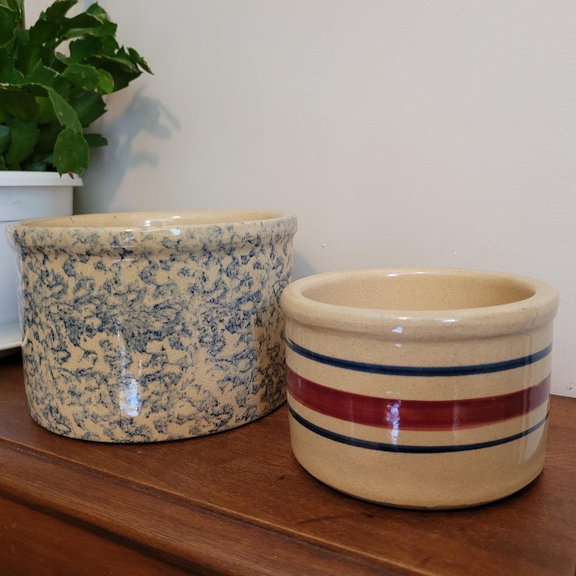 Vintage Robinson Ransbottom Pottery Blue and Tan Spongeware | Etsy