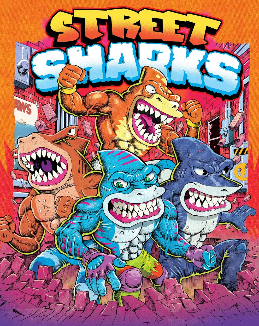 Street Sharks Poster| Graphic Wall Decor Saturday Cartoons Action - Etsy