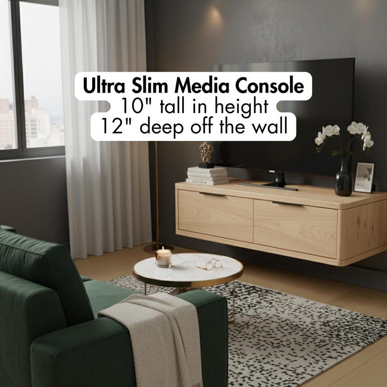 Maple Floating Media Console, Solid Wood Wall Mounted Cabinet With Soft ...