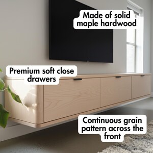 Maple Floating Media Console, Solid Wood Wall Mounted Cabinet With Soft ...