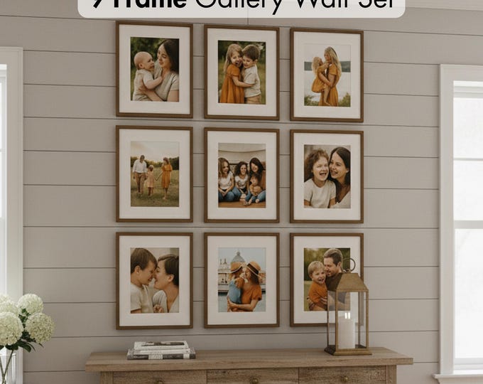 9 Frame Family Photo Gallery Wall Set, Matching Solid Wood Picture ...