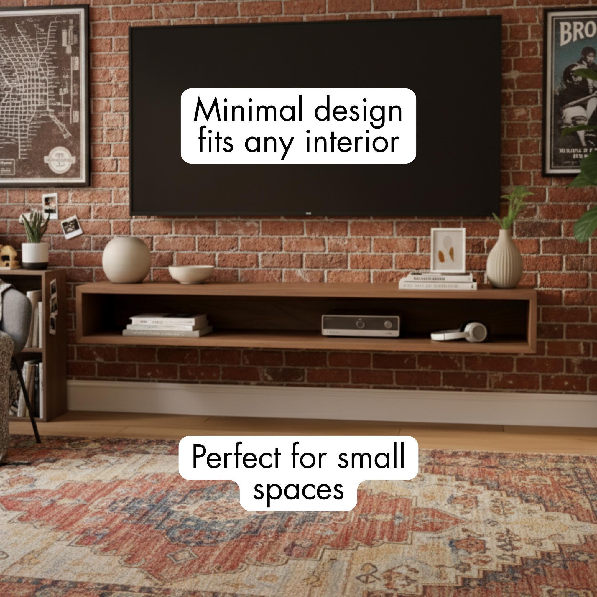 Walnut Minimal Floating Media Console, Solid Hardwood or Plywood, 10 ...