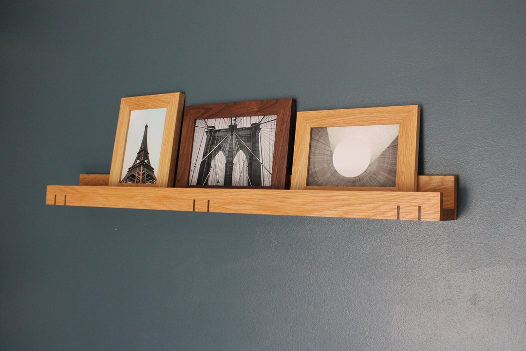 Wide White Oak Picture Frame Ledge, 5 Inches Deep Floating Shelf, Solid ...