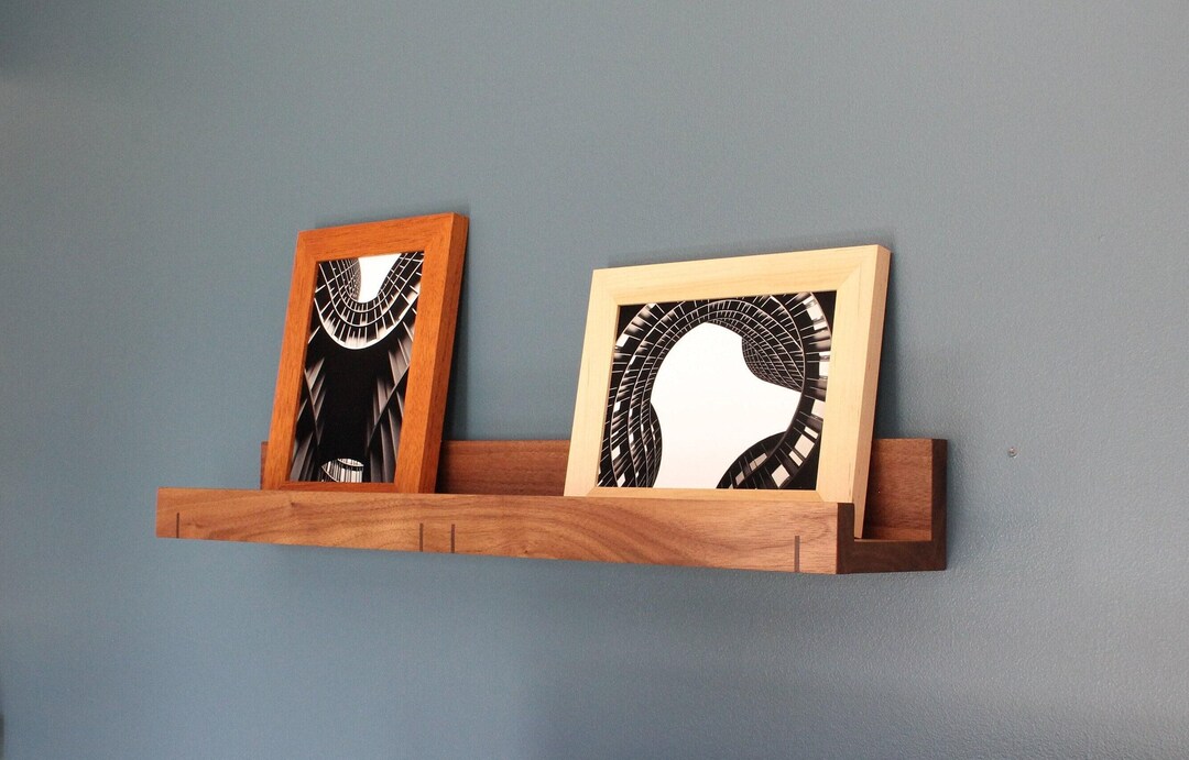 Wide Walnut Picture Frame Ledge, 5 Inches Deep Floating Shelf, Solid ...