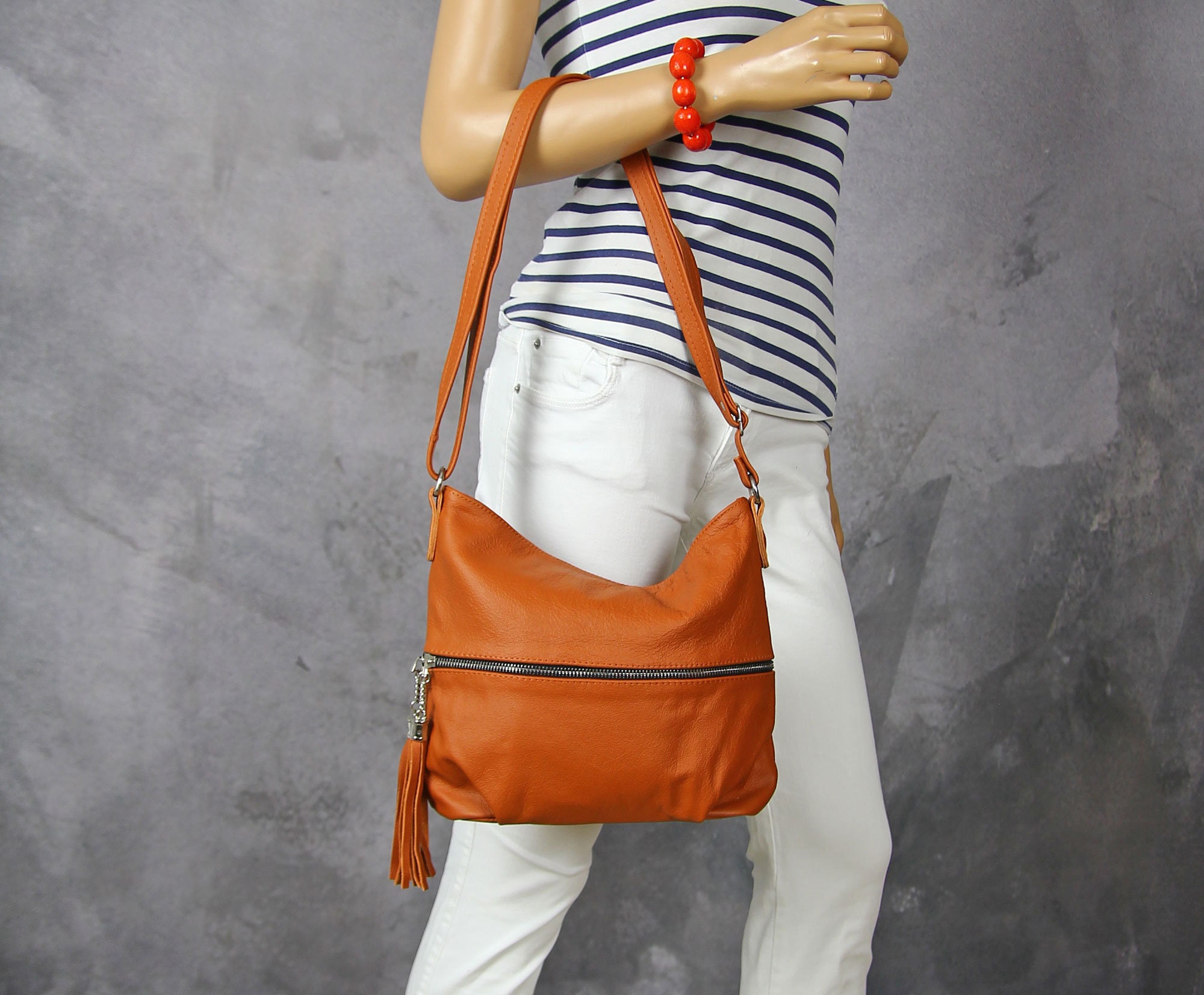 Leather Crossbody With Ziper and Adjustable Strap Small Cross | Etsy