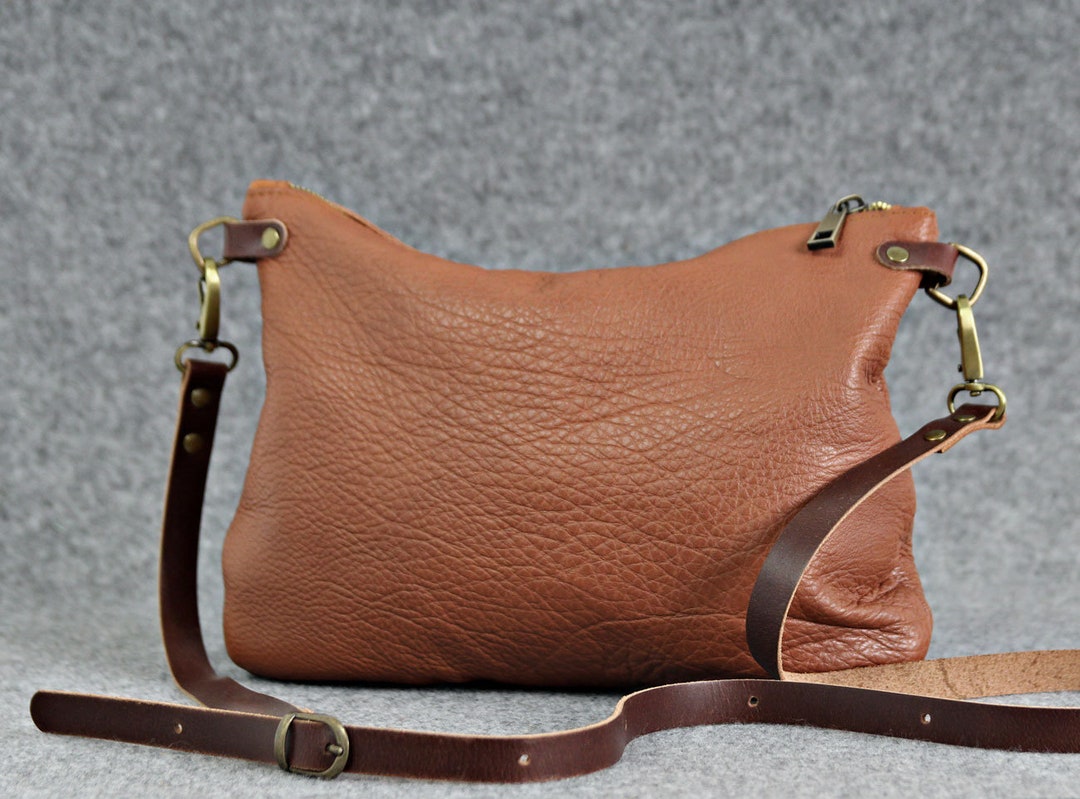 Brown Leather Crossbody, Crossbody in Soft Leather, Zippered Bag ...