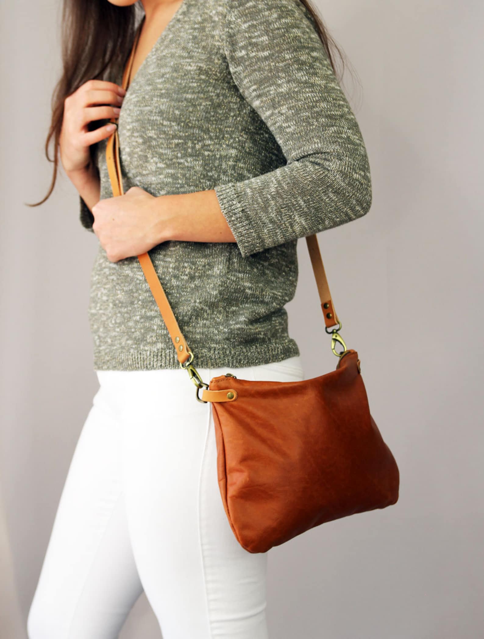 Leather Crossbody Bag, Tan Leather Purse, Medium Bag for Women Gift for ...