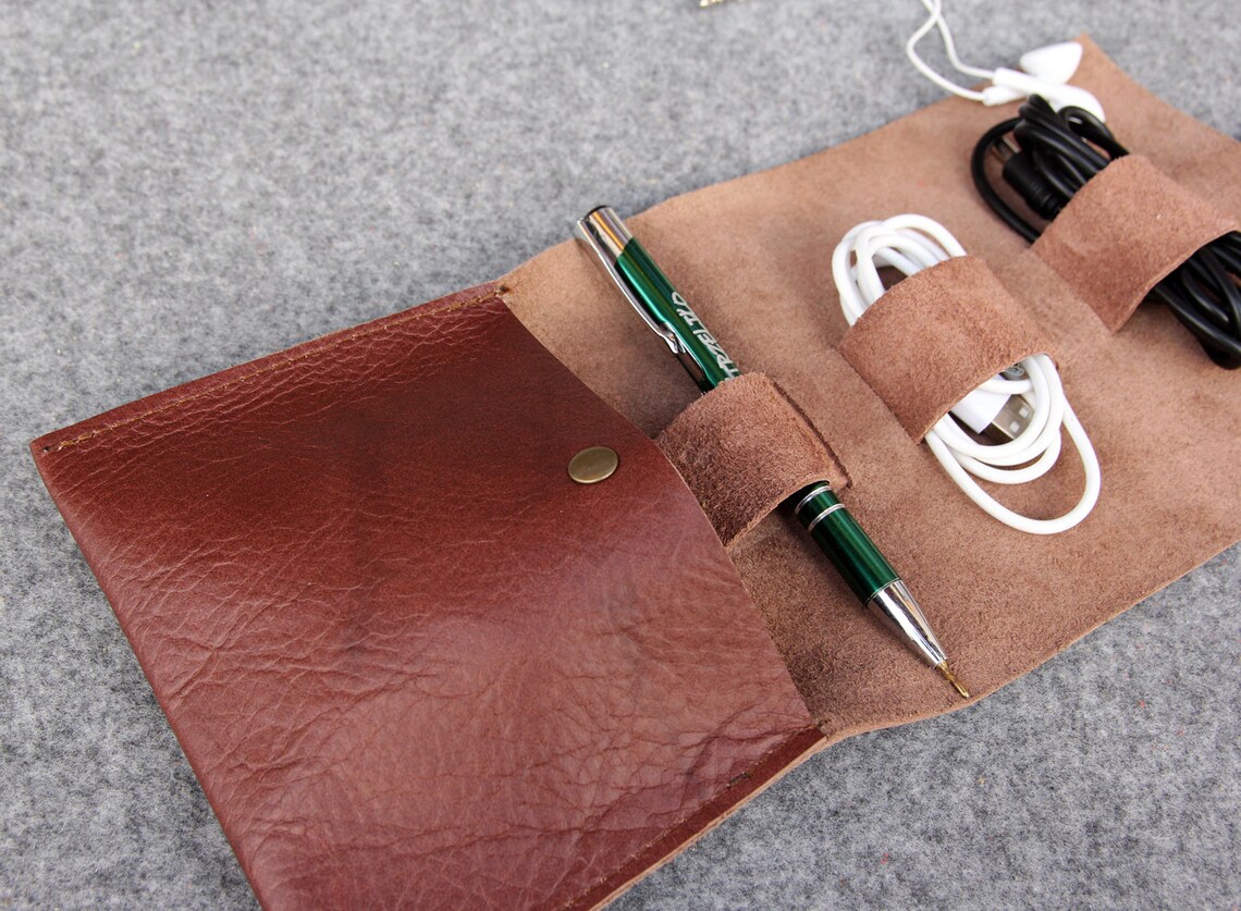 Cable Organizer Leather Cord Organizer With Pocket Travel - Etsy