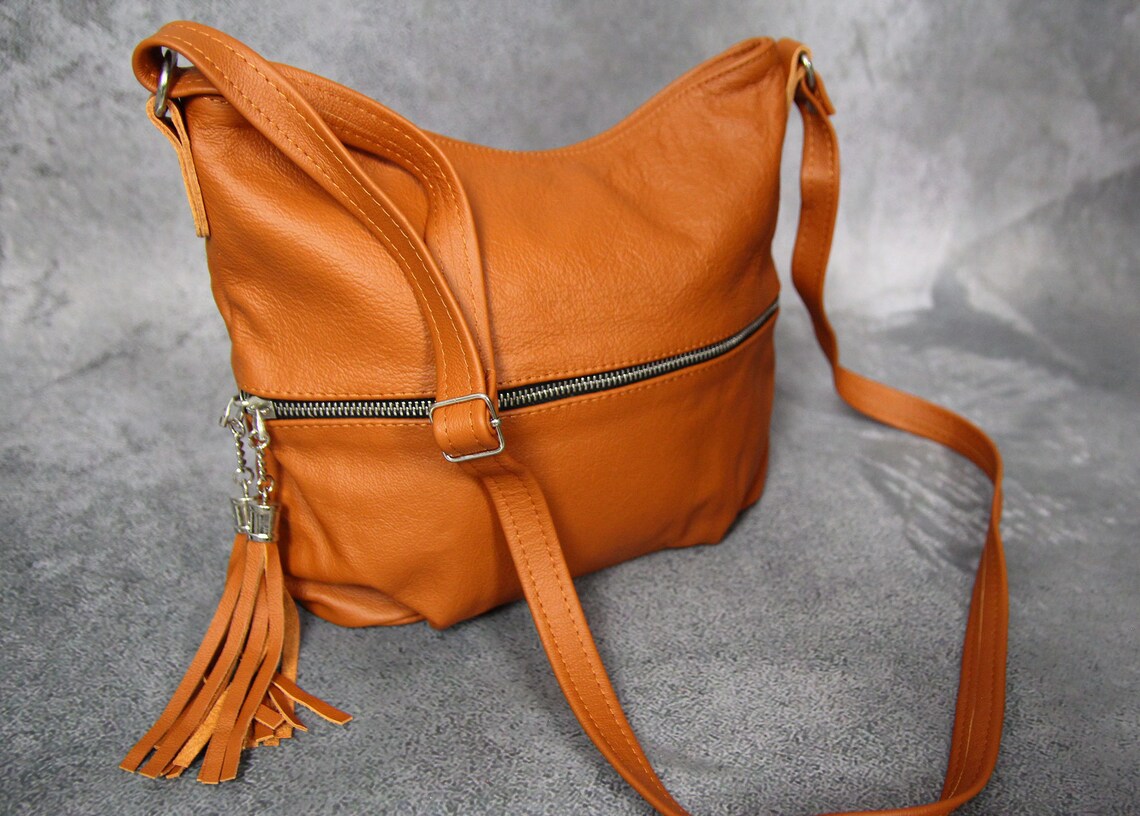 Leather Crossbody With Ziper and Adjustable Strap Small Cross | Etsy