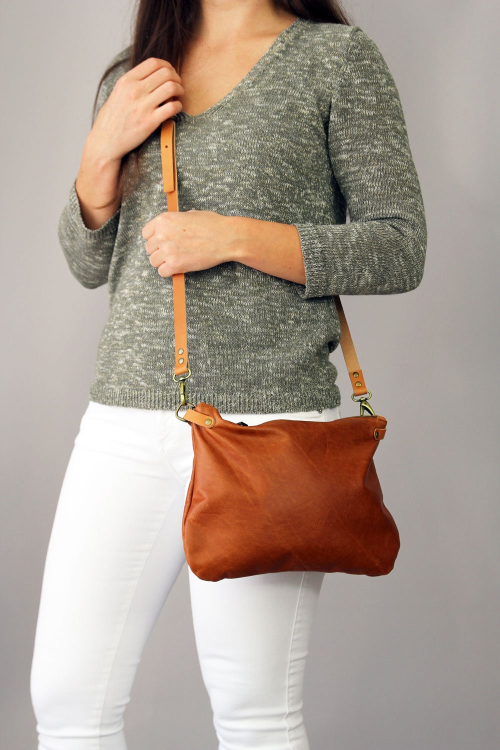 Leather Crossbody Bag Tan Leather Purse Medium Bag for Women | Etsy