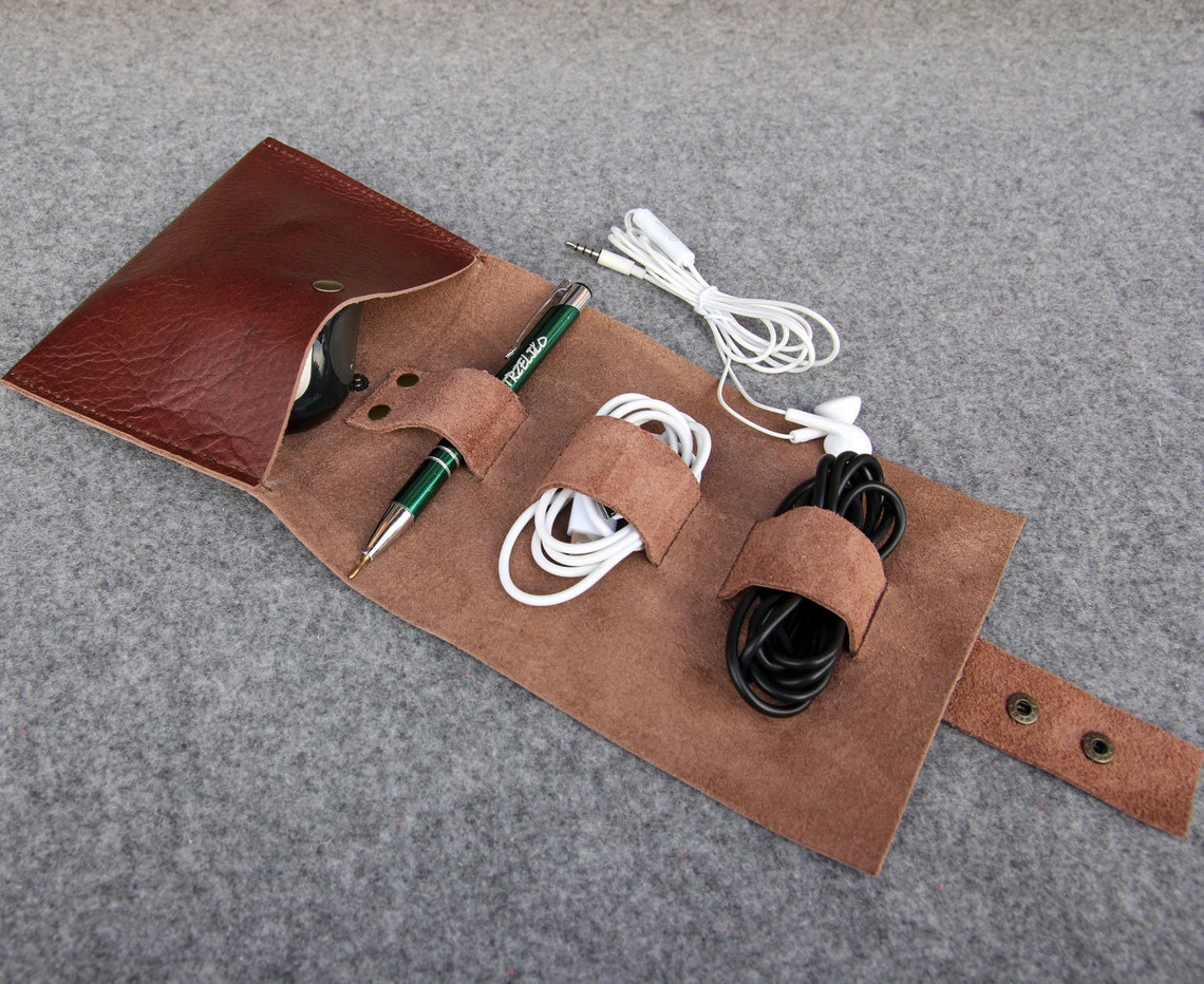 Cable Organizer Leather Cord Organizer With Pocket Travel - Etsy