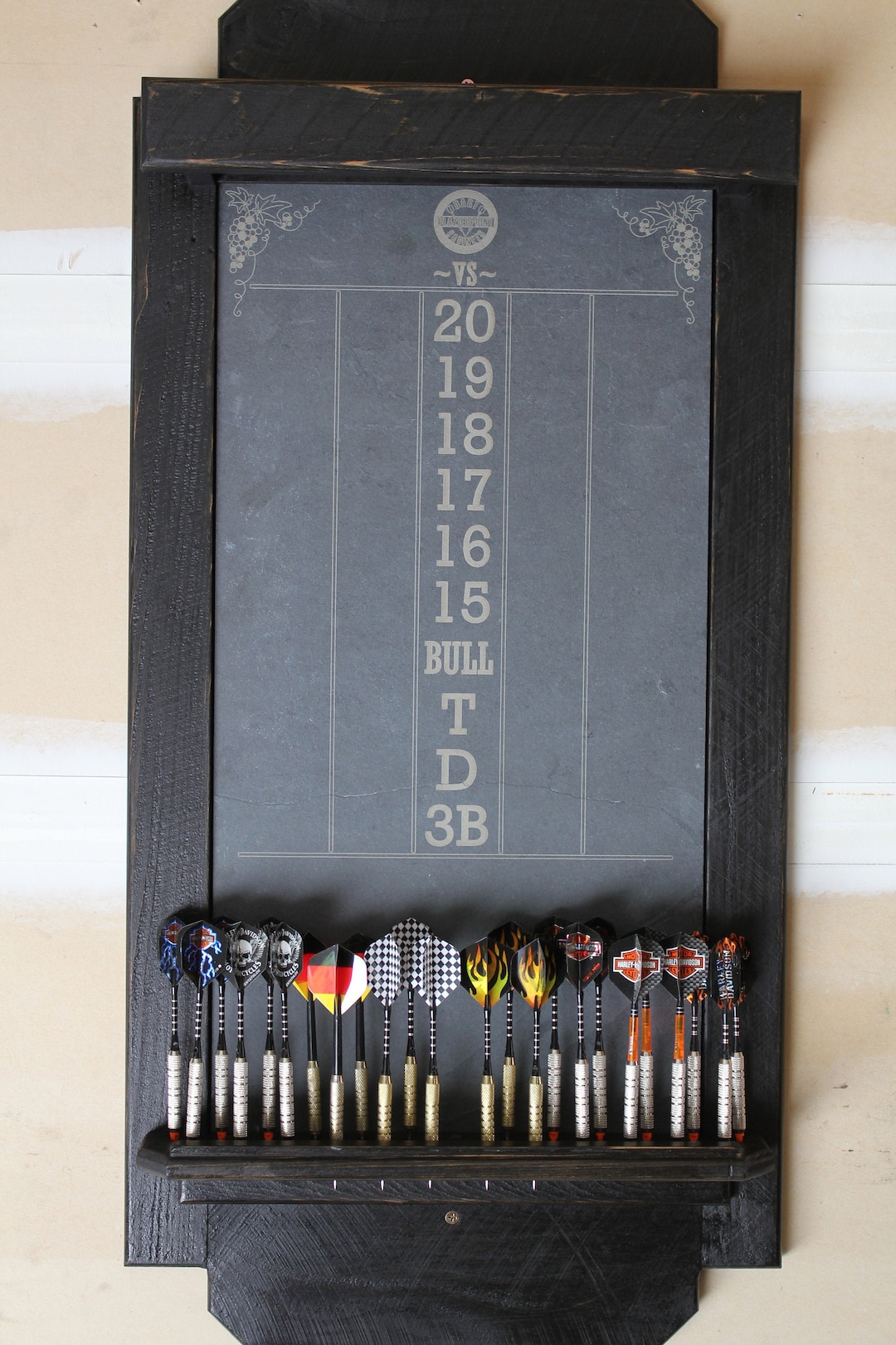 Deluxe Cedar Dart Scoreboard: Slate Chalkboard & Dart Holder - Etsy