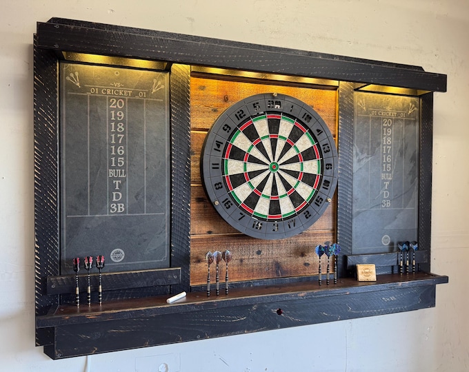 Deluxe Dartboard Cabinet With Dual Slate Chalkboards and LED Lights ...