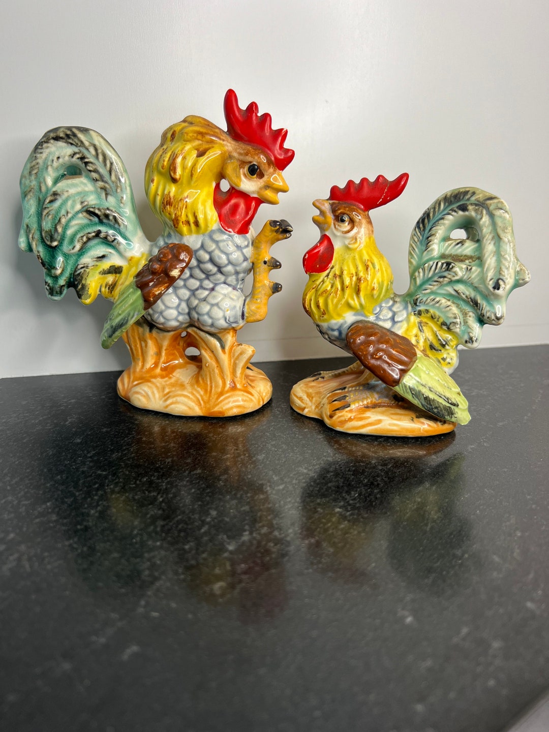 Vintage Lefton China Fighting Roosters Set of Two - Etsy