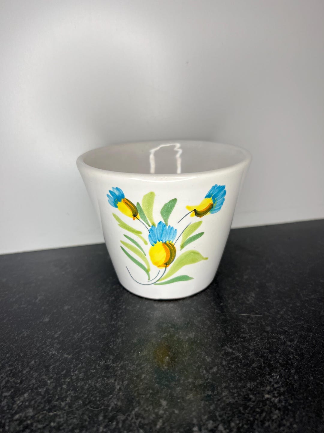 Vintage Cache Pot White With Hand Painted Design - Etsy