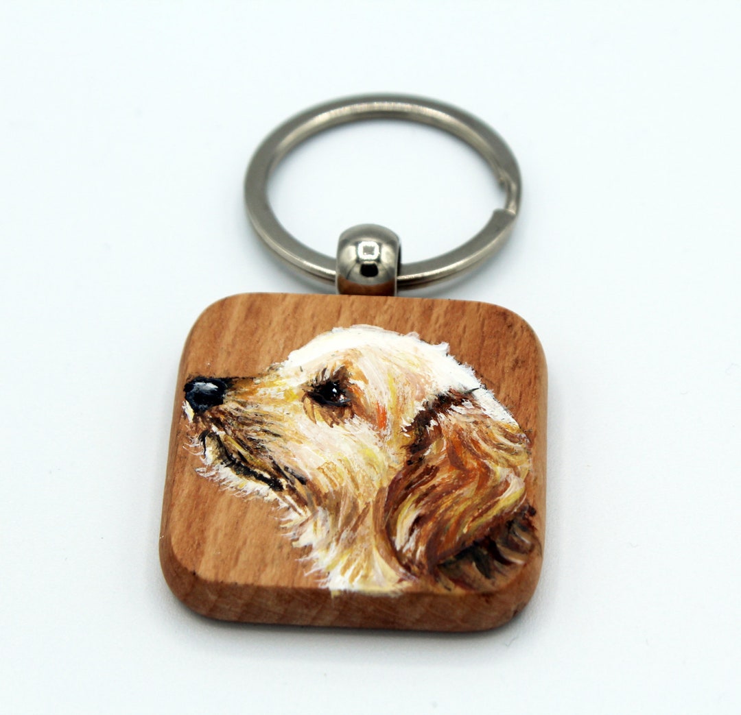 Hand-painted Pet Portrait Keychain: Custom Wood Pet Memorial - Etsy