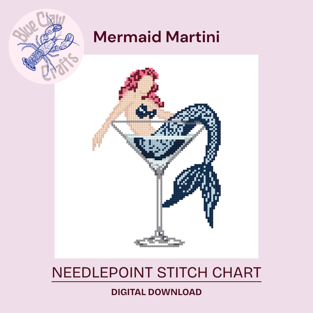Mermaid Martini Digital Needlepoint Chart, Digital Stitch Chart PDF for ...
