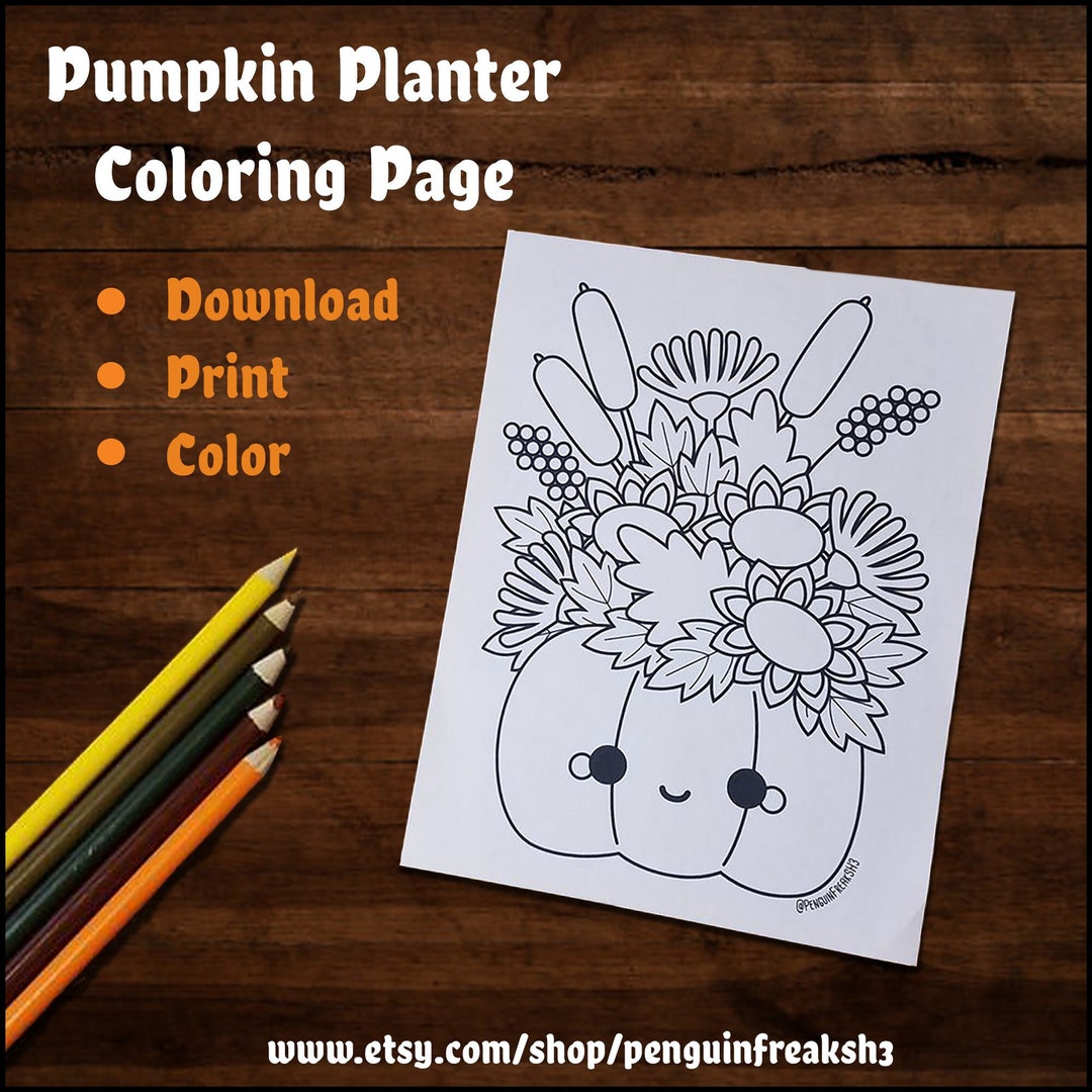 Pumpkin Planter Printable Coloring Page Cute Coloring Page Thanksgiving ...