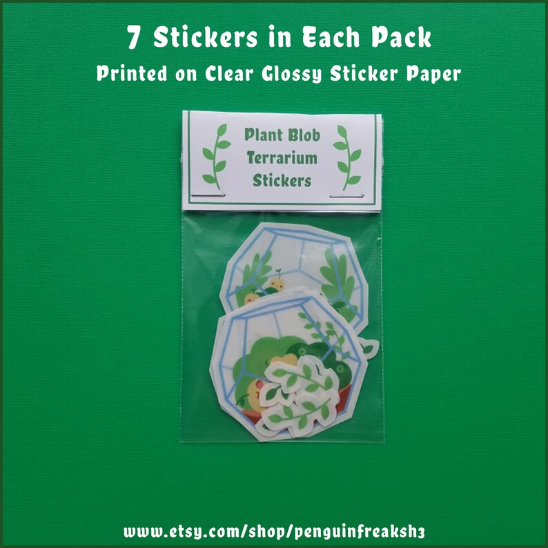 Clear Glossy Plant Blob Terrarium Sticker Packs, Kawaii Cute Stickers ...