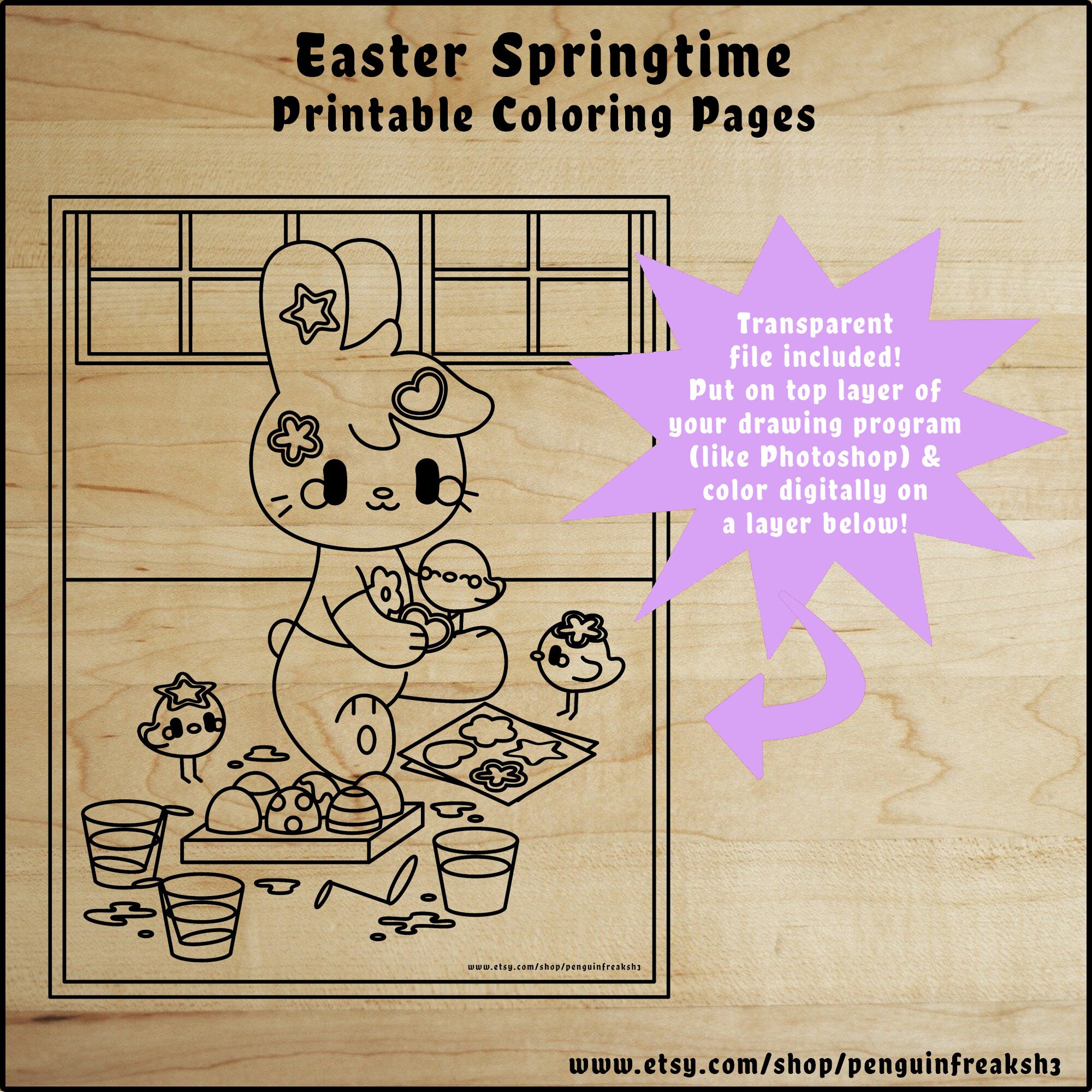Kawaii Cute Easter Springtime Printable Coloring Pages, Bunny Rabbit ...
