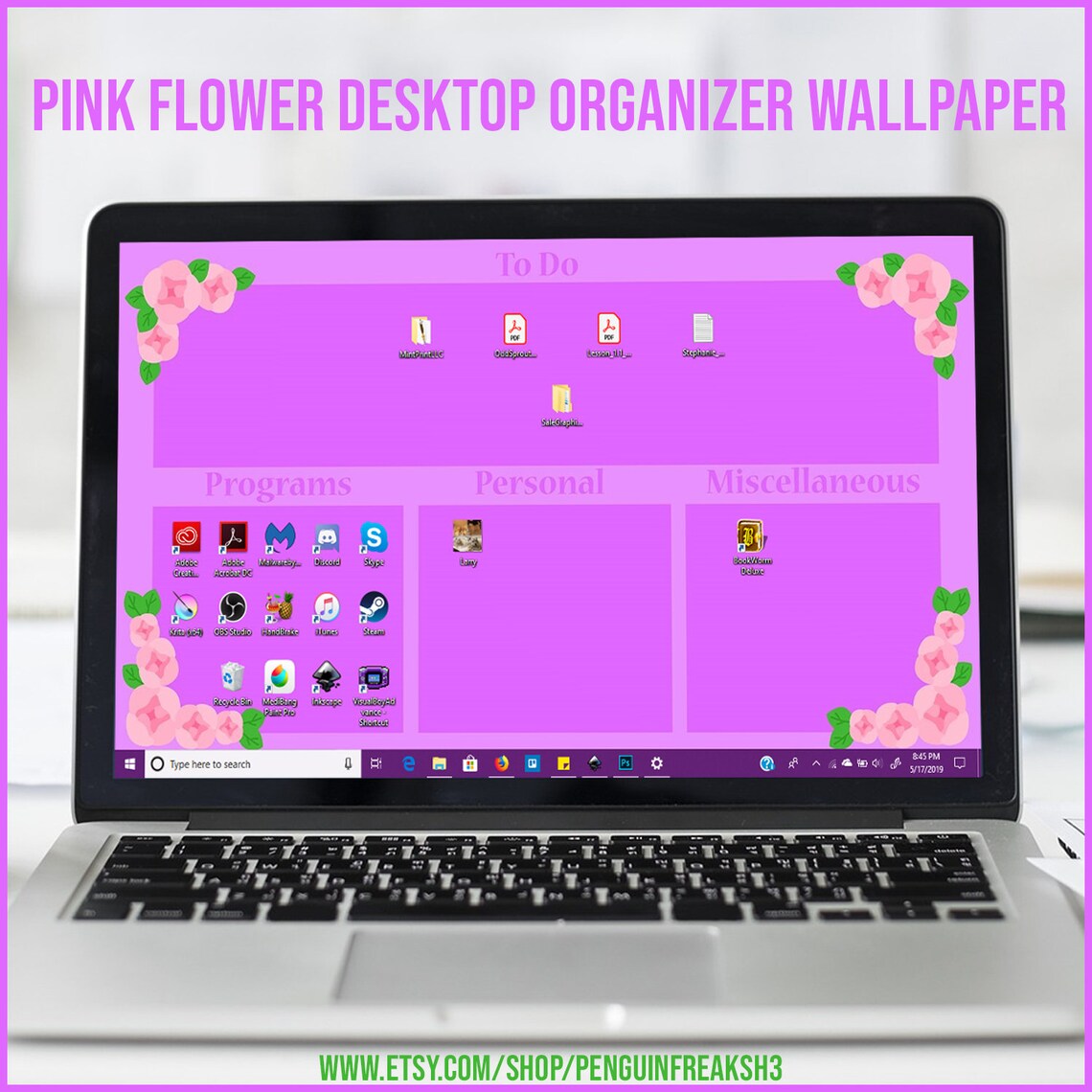 Buy Pink Flower Purple Desktop Wallpaper Organizer Background Graphic ...
