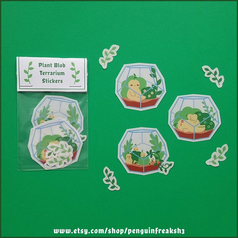 Clear Glossy Plant Blob Terrarium Sticker Packs, Kawaii Cute Stickers ...
