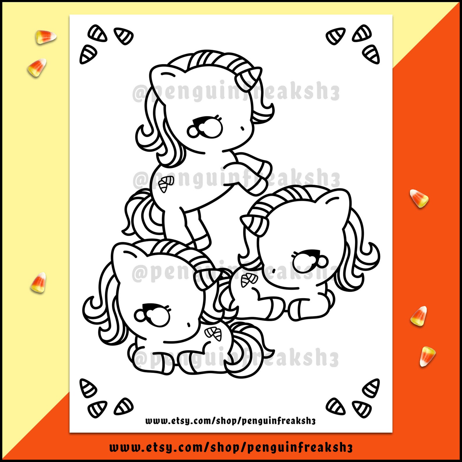 Candy Corn Unicorn Printable Halloween Coloring Page - Etsy