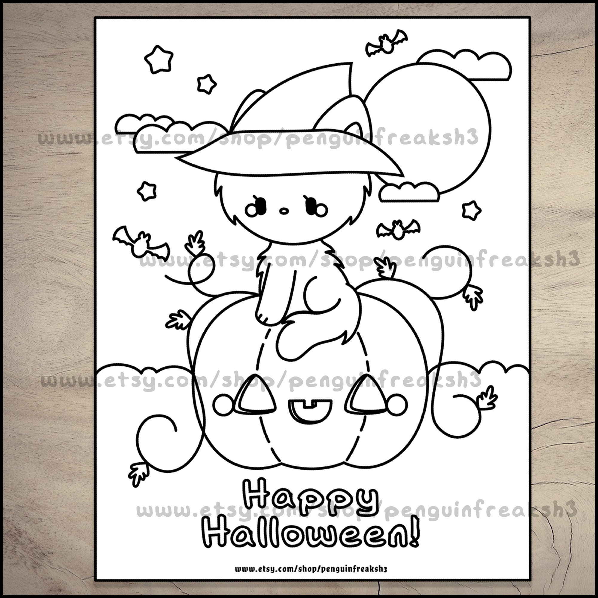 Witch Cat Halloween Printable Coloring Page - Etsy