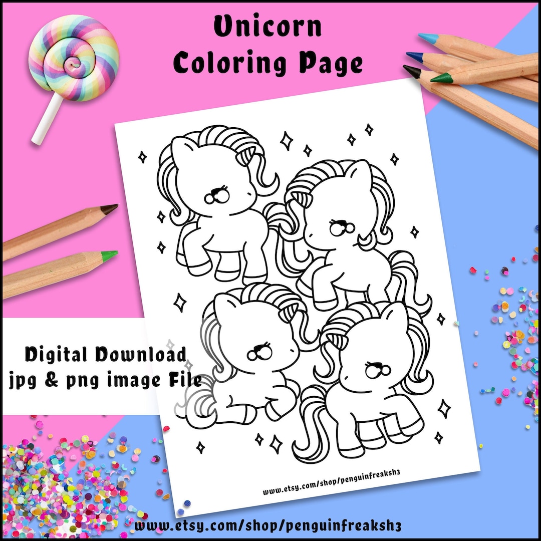 Cute Unicorn Printable Coloring Page - Etsy