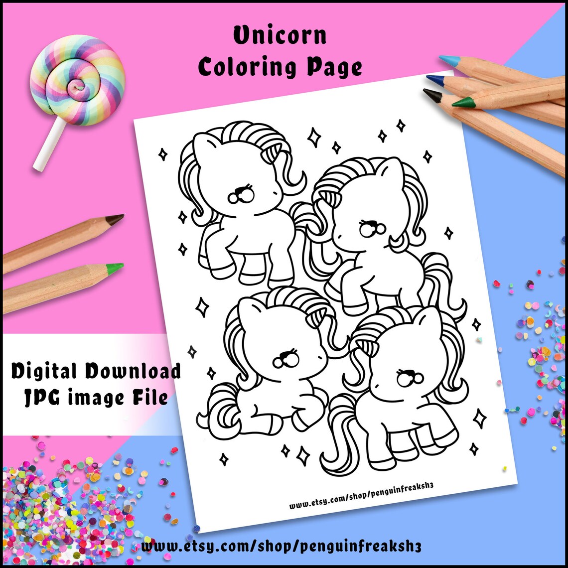 Cute Kawaii Unicorn Printable Coloring Page Magical Fantasy | Etsy