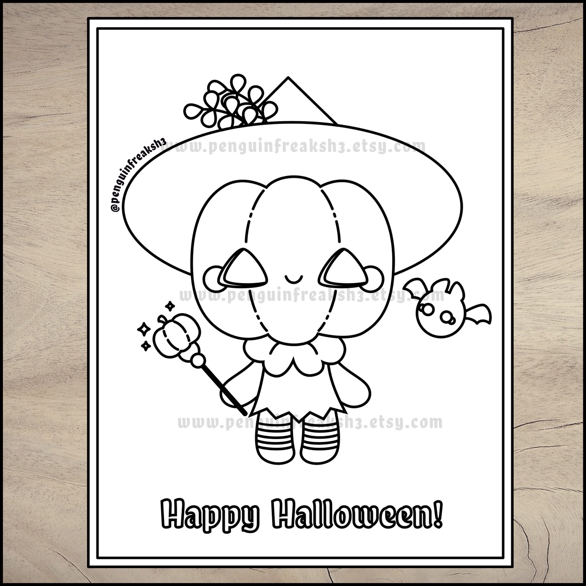 Kawaii Creepy Cute Pumpkin Witch Halloween Coloring Page Kids - Etsy