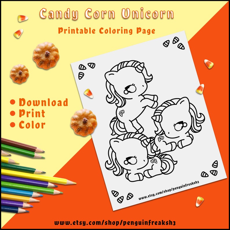 Candy Corn Unicorn Printable Halloween Coloring Page - Etsy