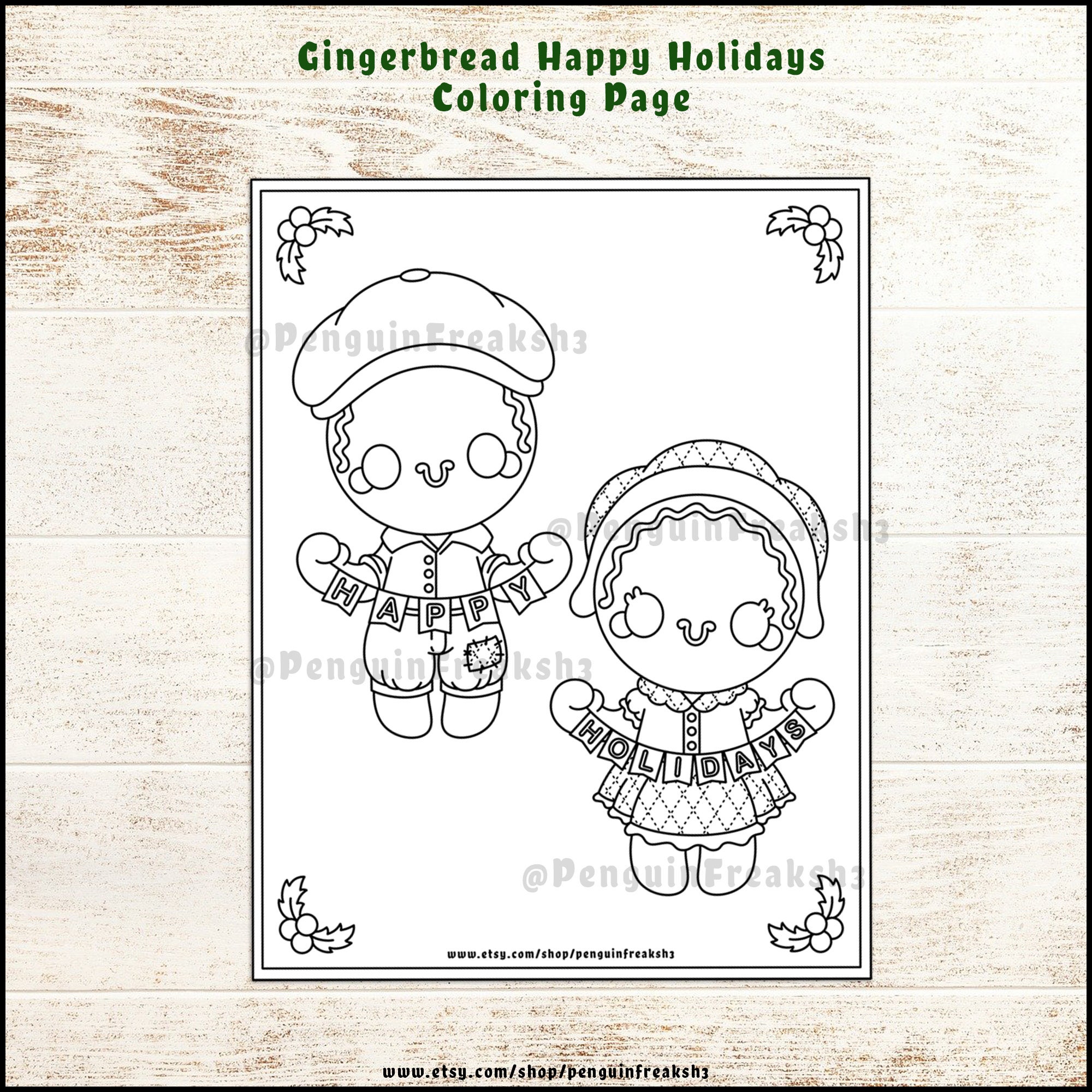 Cute Kawaii Christmas Holiday Printable Coloring Page Digital Bundle ...