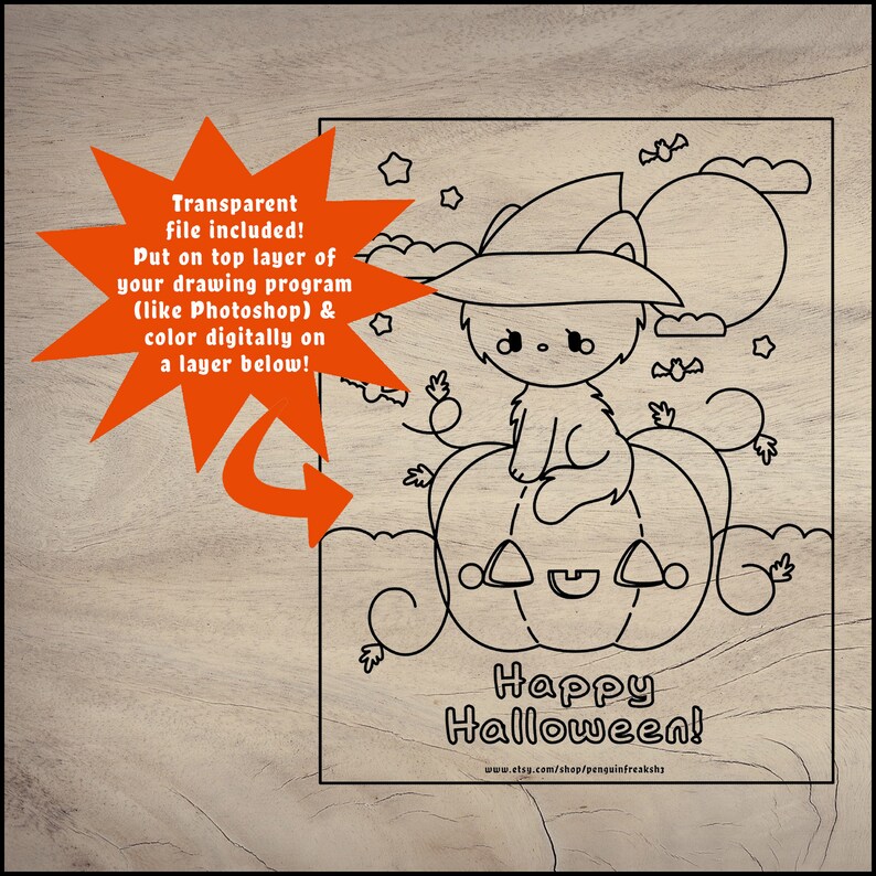 Witch Cat Halloween Printable Coloring Page - Etsy
