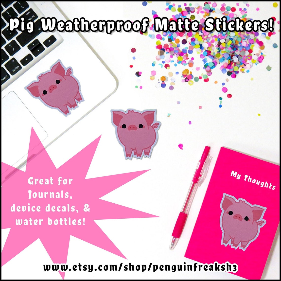 Pig Weatherproof Matte Stickers Kawaii Cute Animal Sticker - Etsy
