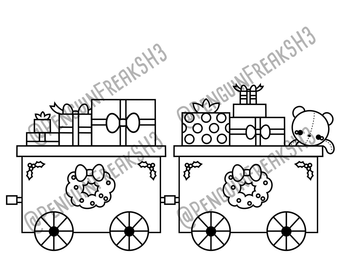 Cute Holiday Christmas Train Printable Coloring Pages (2 Pages) - Etsy
