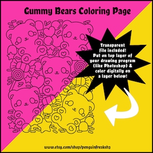 Gummy Bear Candy Coloring Page, Kids Digital Printable Sweet Treats ...