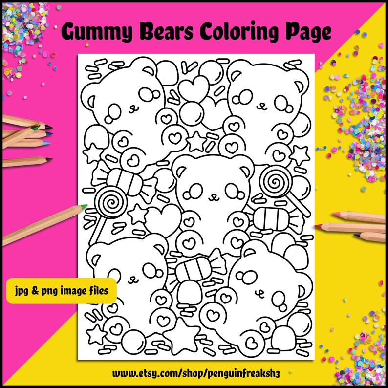 Gummy Bear Candy Coloring Page, Kids Digital Printable Sweet Treats ...