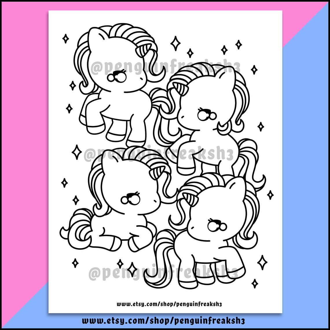 Cute Kawaii Unicorn Printable Coloring Page Magical Fantasy | Etsy