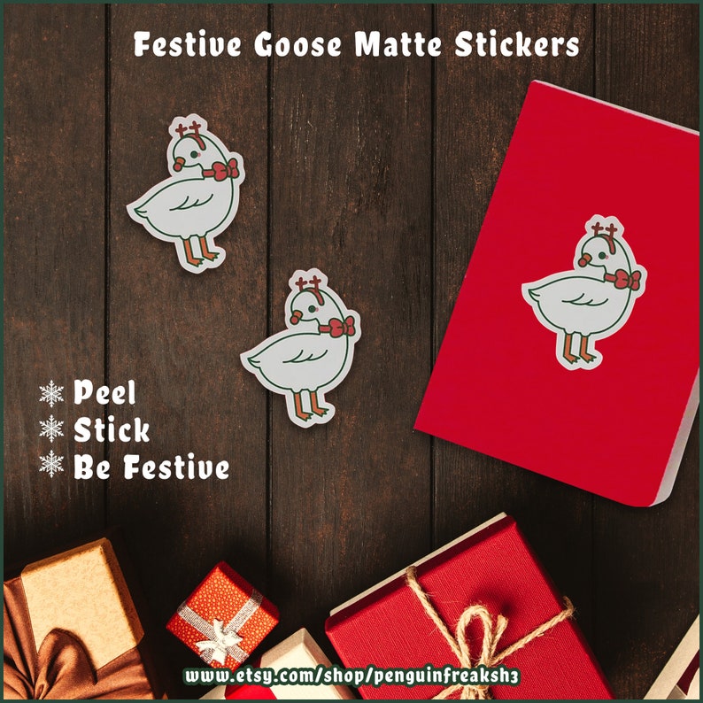 Kawaii Cute Festive Christmas Goose Matte Stickers, Holiday Stickers ...