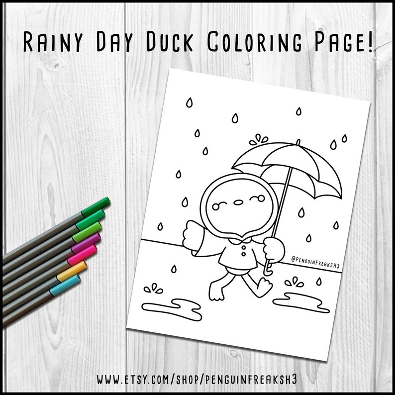 Rainy Day Duck Printable Coloring Page - Etsy