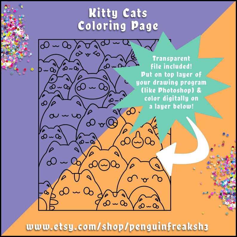 Kitty Cats Coloring Page Digital Download, Cute Kawaii Coloring Page ...