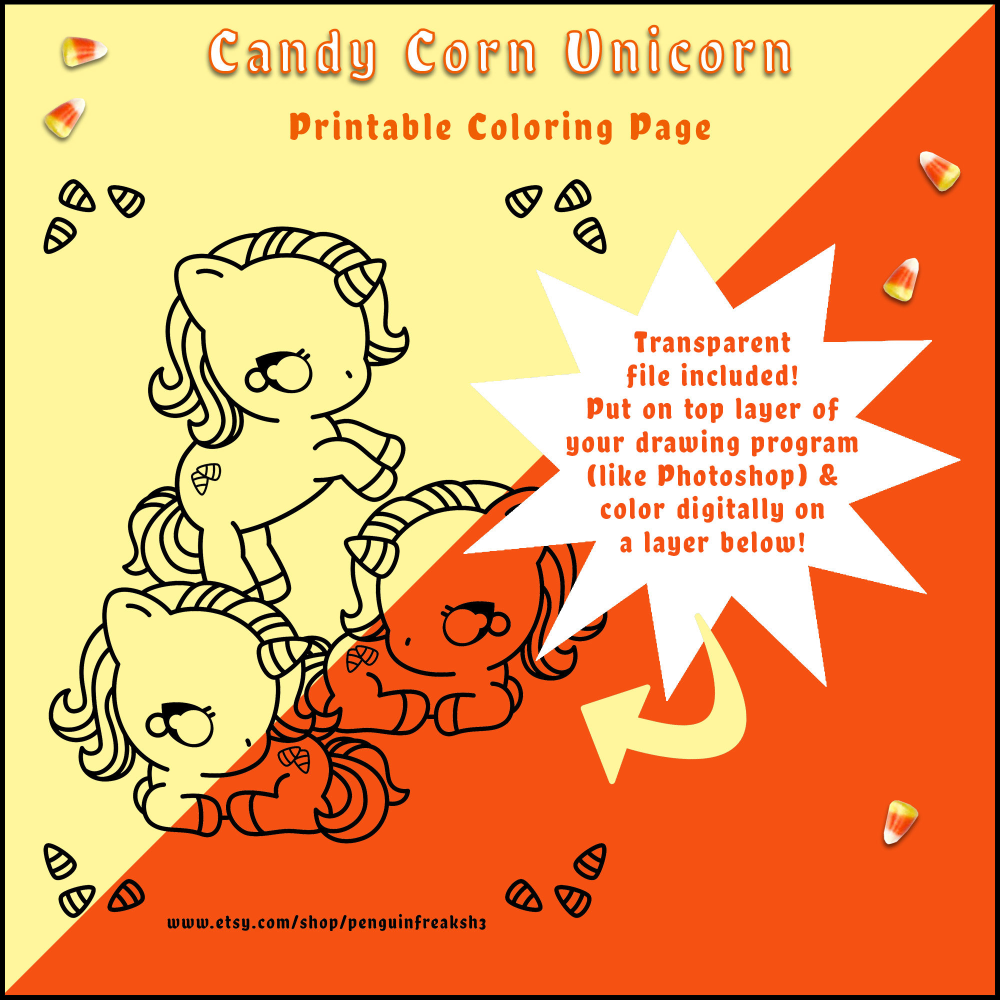 Candy Corn Unicorn Printable Halloween Coloring Page - Etsy