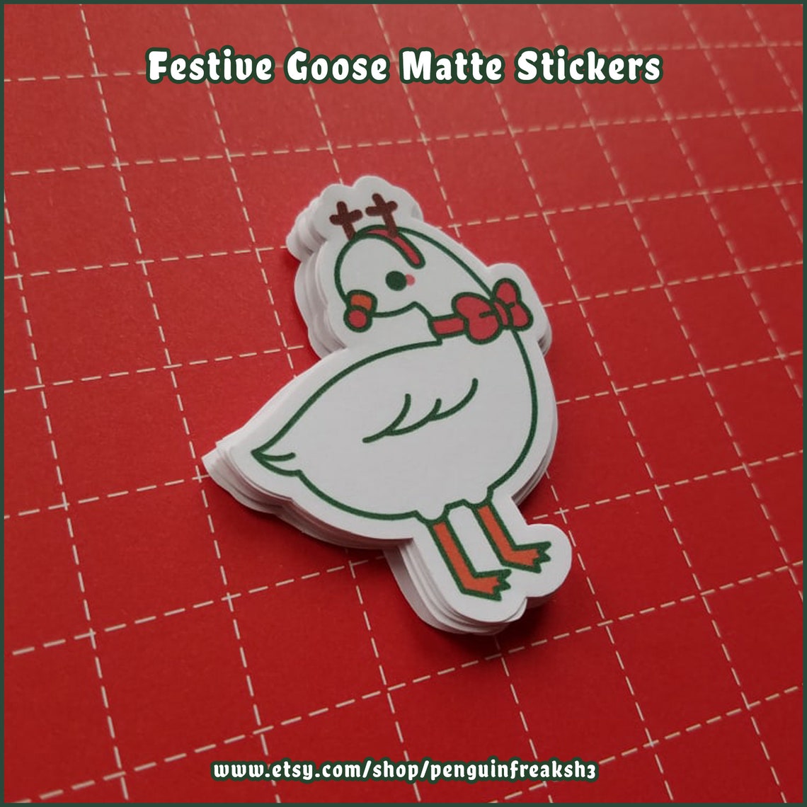Kawaii Cute Festive Christmas Goose Matte Stickers, Holiday Stickers ...