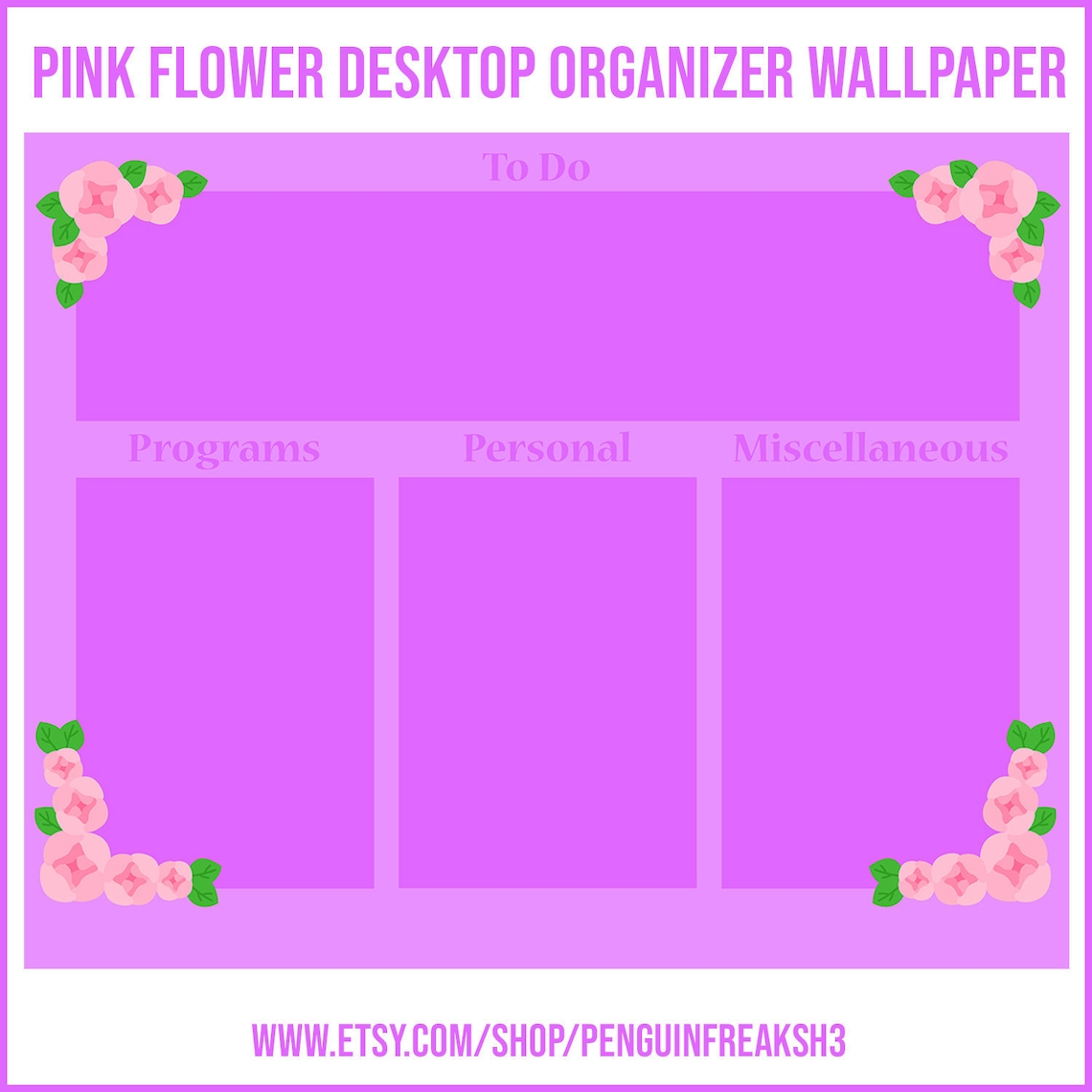 Pink Purple Flower Desktop Wallpaper Organizer Background - Etsy