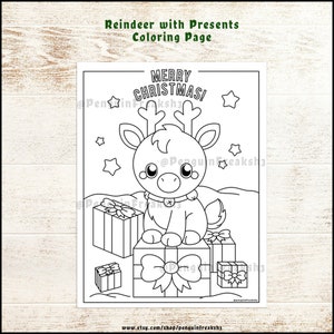 Cute Kawaii Christmas Holiday Printable Coloring Page Digital Bundle ...